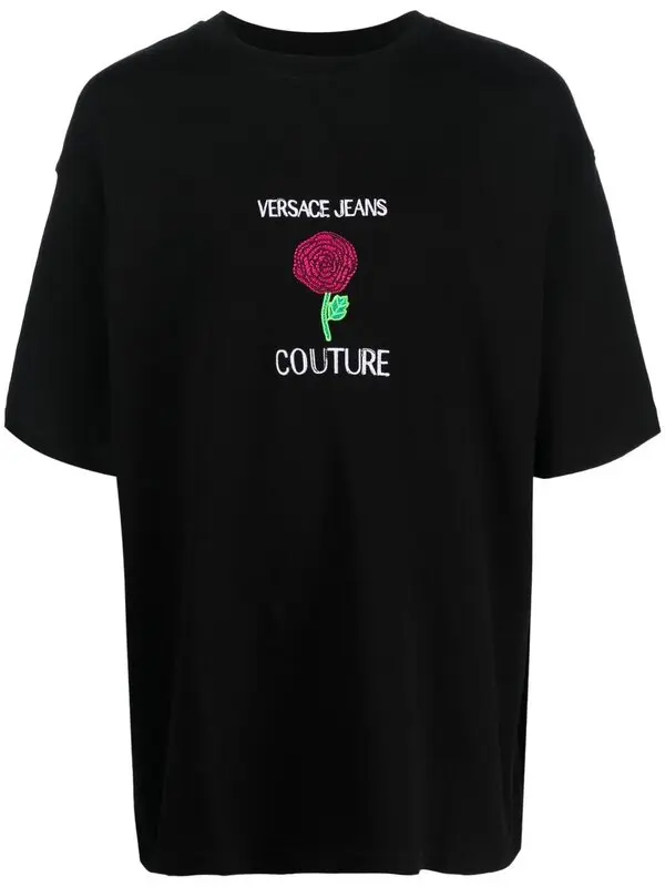 Versace Floral-embroidered Cotton T-shirt
