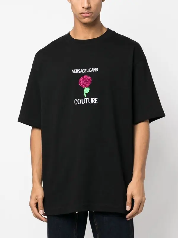 Versace Floral-embroidered Cotton T-shirt