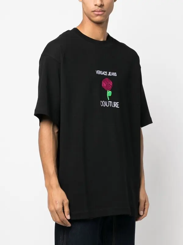 Versace Floral-embroidered Cotton T-shirt