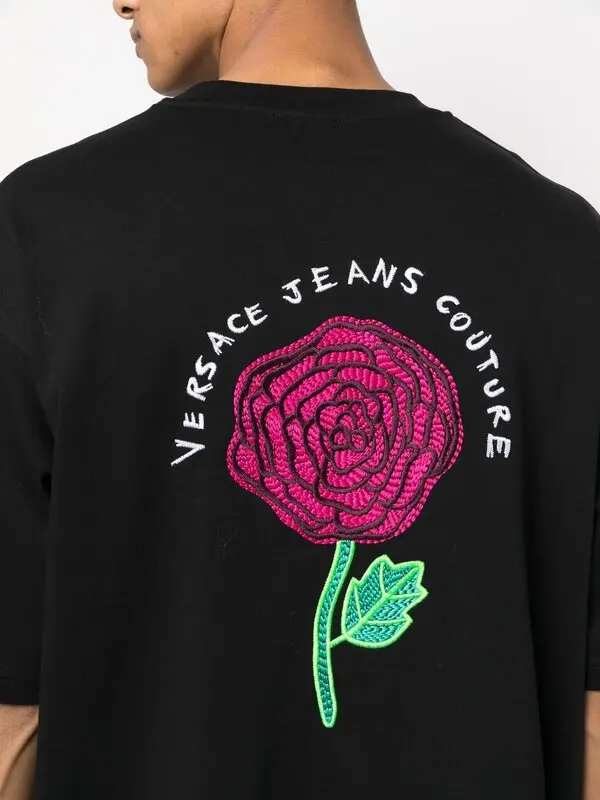 Versace Floral-embroidered Cotton T-shirt