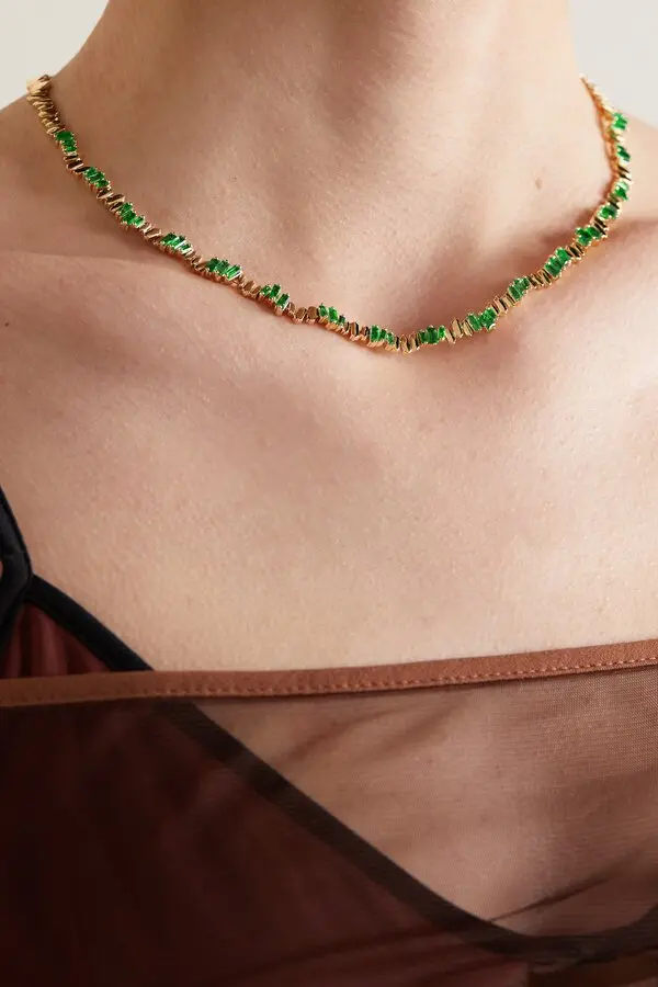 SUZANNE KALAN 18-karat Emerald Tennis Necklace