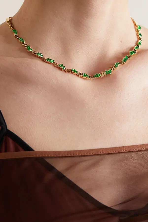 SUZANNE KALAN 18-karat Emerald Tennis Necklace