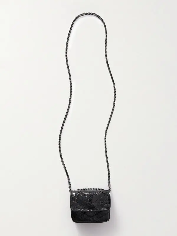 Saint Laurent Niki Micro Embellished Crinkled-leather Airpods Case