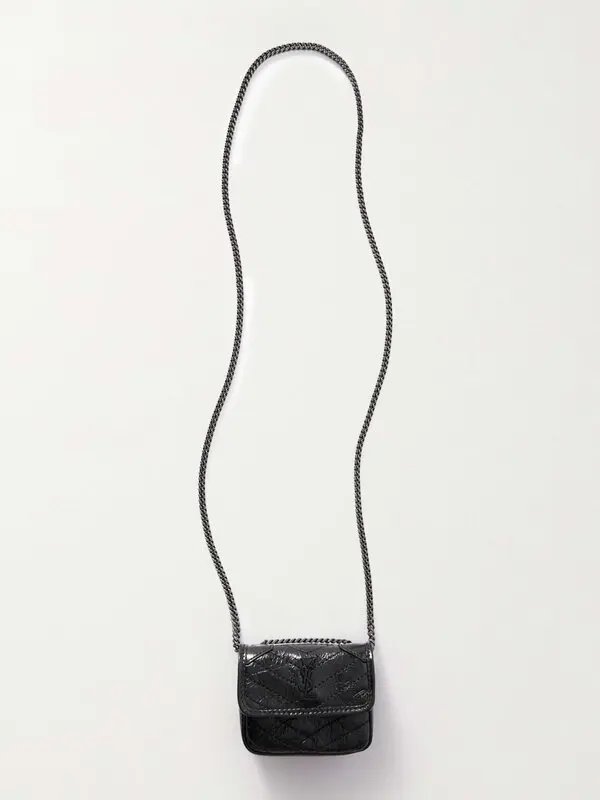 Saint Laurent Niki Micro Embellished Crinkled-leather Airpods Case