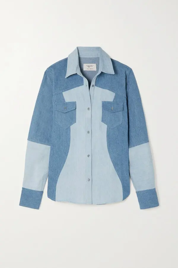 Gabriela Hearst E.l.v. Denim Elly Patchworked Two-tone Linen Shirt