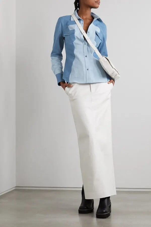 Gabriela Hearst E.l.v. Denim Elly Patchworked Two-tone Linen Shirt