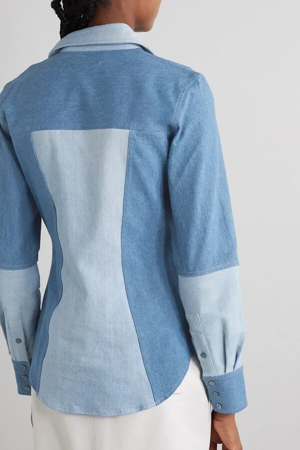 Gabriela Hearst E.l.v. Denim Elly Patchworked Two-tone Linen Shirt