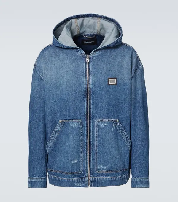 Dolce & Gabbana Zip-up Denim Jacket With Hood - Blue