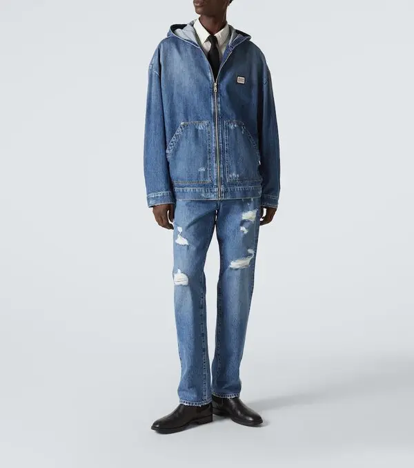 Dolce & Gabbana Zip-up Denim Jacket With Hood - Blue
