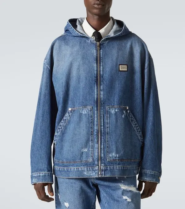 Dolce & Gabbana Zip-up Denim Jacket With Hood - Blue
