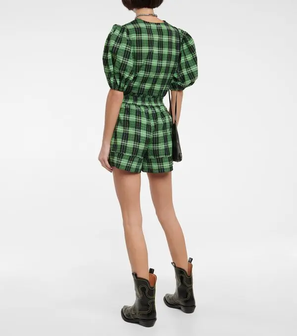 GANNI Checked Seersucker Shorts