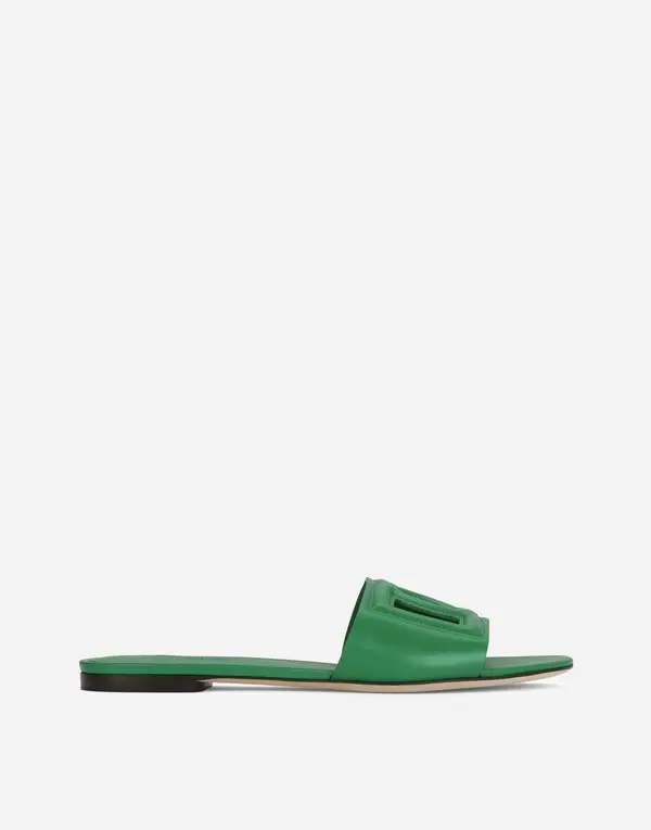Dolce & Gabbana Calfskin Slides With Dg Logo - Green