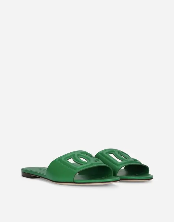Dolce & Gabbana Calfskin Slides With Dg Logo - Green
