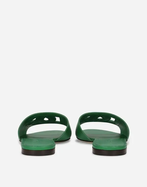 Dolce & Gabbana Calfskin Slides With Dg Logo - Green
