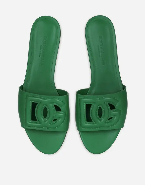 Dolce & Gabbana Calfskin Slides With Dg Logo - Green
