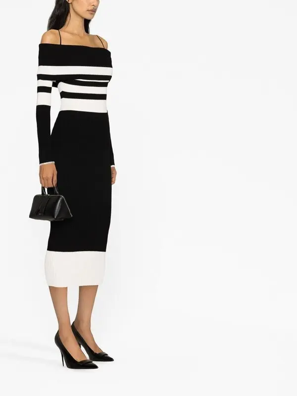 Attico Striped Off-shoulder Knitted Dress