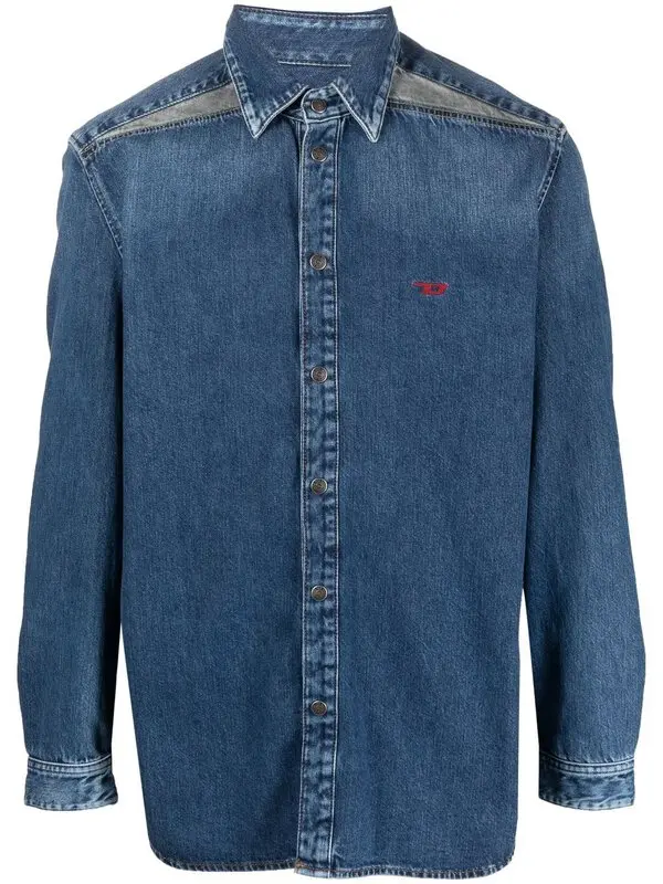 DIESEL® Embroidered-logo Denim Shirt - Blue
