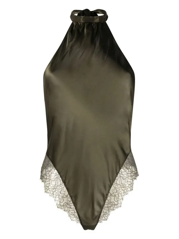 MAISON CLOSE Lace-trim Detail Bodysuit - Green