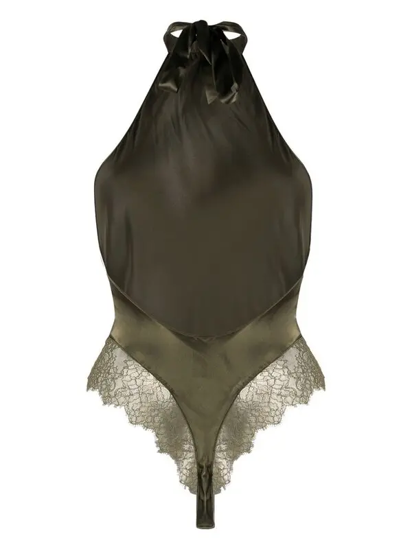 MAISON CLOSE Lace-trim Detail Bodysuit - Green