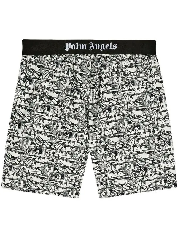 Palm Angels Waves Graphic-print Deck Shorts