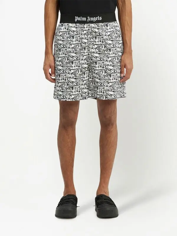 Palm Angels Waves Graphic-print Deck Shorts