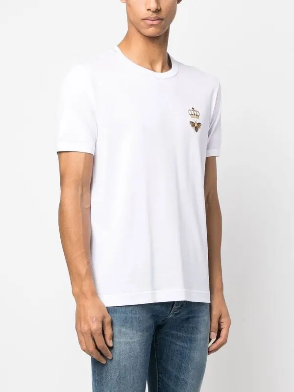 Dolce & Gabbana Embroidered Bee Cotton T-shirt - White
