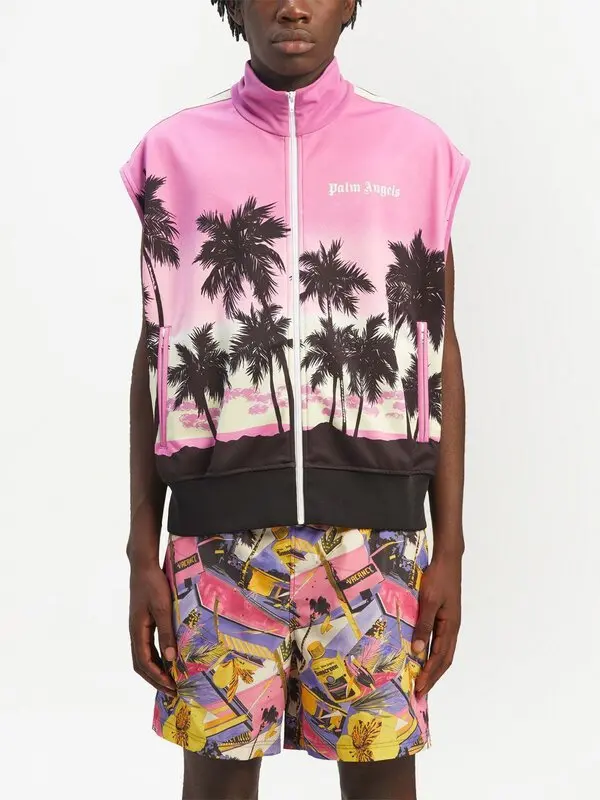 Palm Angels Sunset-print Striped Track Gilet - Purple