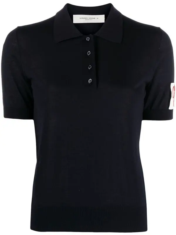 GOLDEN GOOSE Logo-patch Polo Shirt - Blue