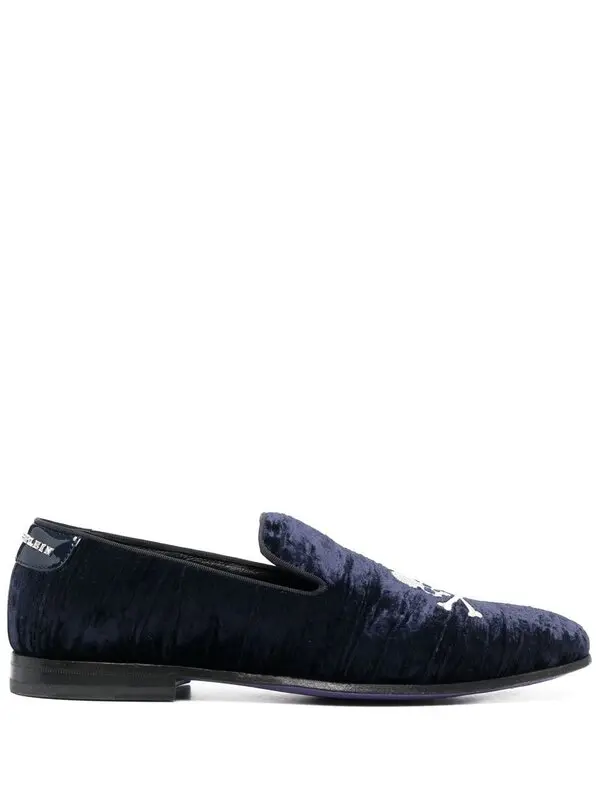 Philipp Plein Skull Bones Velvet Loafers