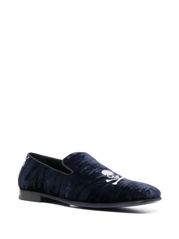 Philipp Plein Skull Bones Velvet Loafers