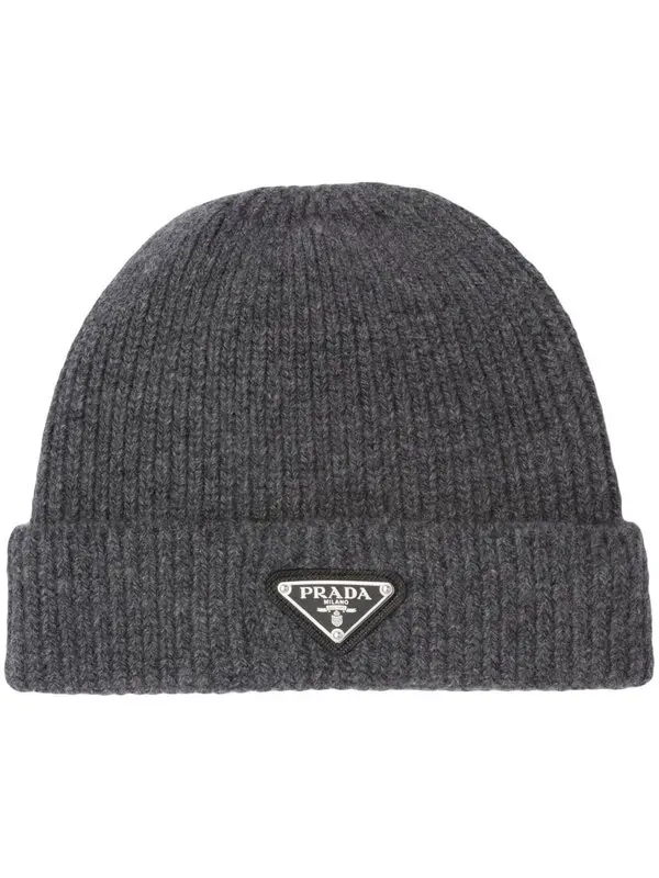 Prada Triangle-logo Wool-cashmere Beanie - Grey