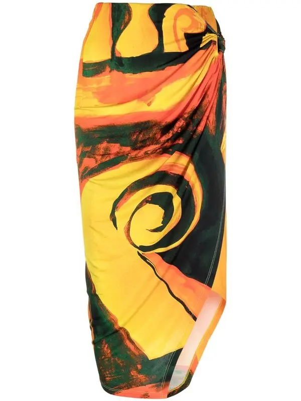 LOUISA BALLOU Coastline Checkmate-print Wrap Midi Skirt - Orange