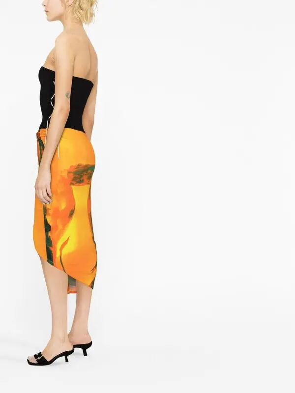 LOUISA BALLOU Coastline Checkmate-print Wrap Midi Skirt - Orange
