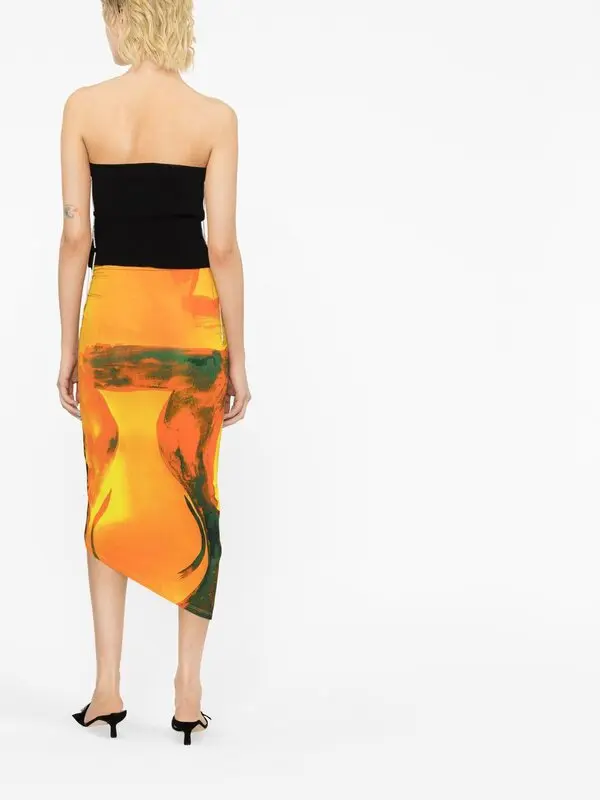 LOUISA BALLOU Coastline Checkmate-print Wrap Midi Skirt - Orange