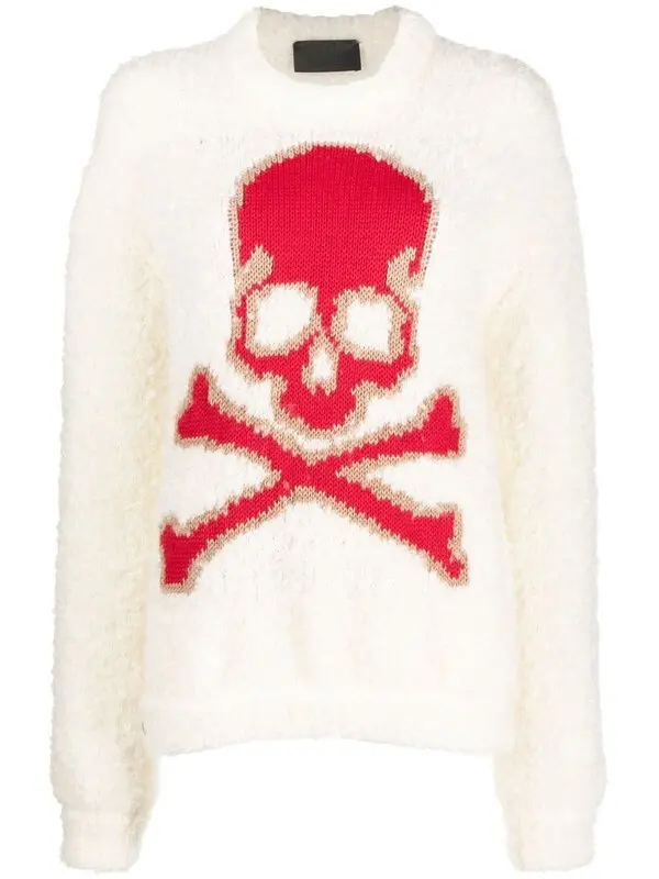 Philipp Plein Skull & Bones Knitted Jumper - White