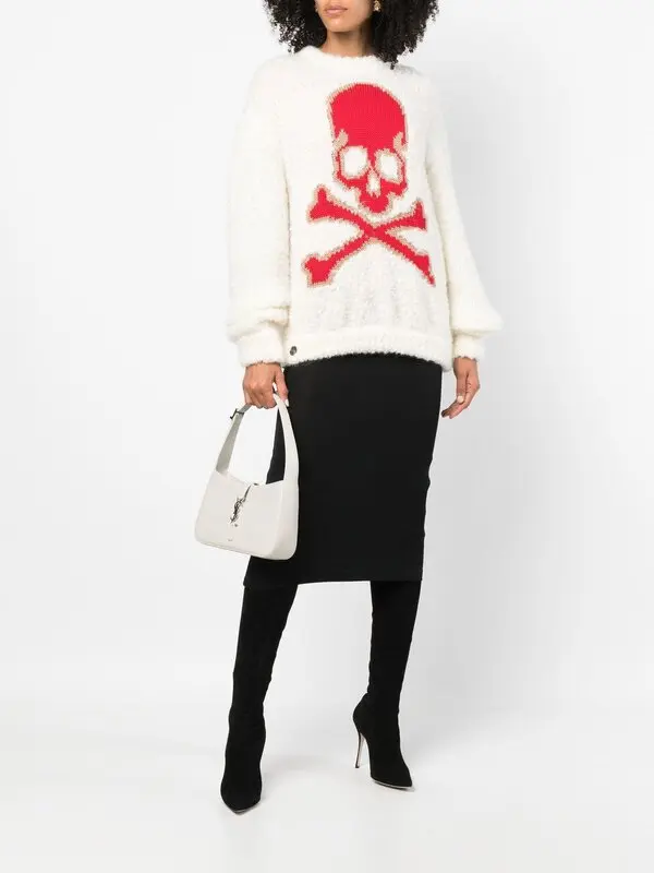 Philipp Plein Skull & Bones Knitted Jumper - White