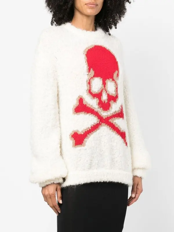 Philipp Plein Skull & Bones Knitted Jumper - White