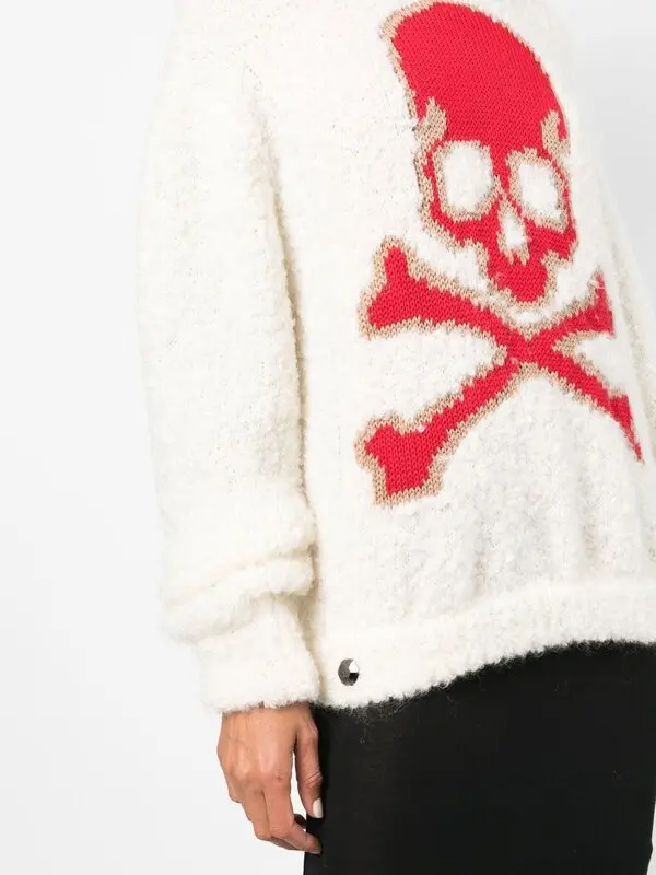 Philipp Plein Skull & Bones Knitted Jumper - White