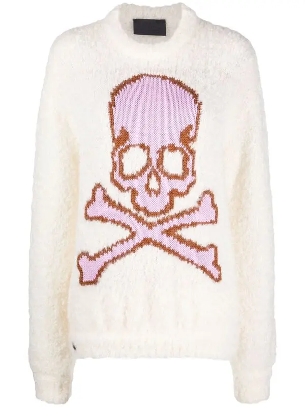 Philipp Plein Skull & Bones Knitted Jumper - Neutrals