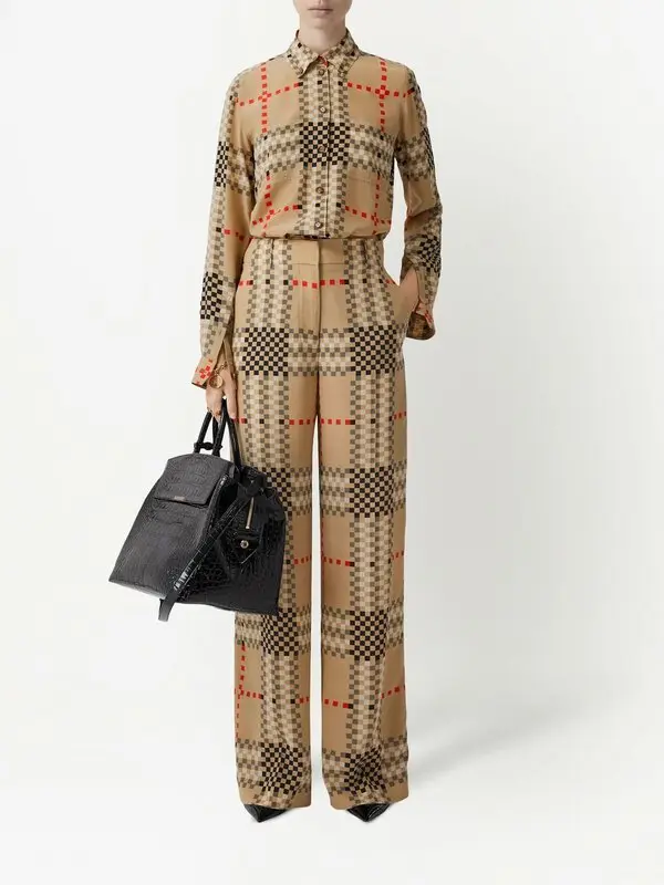Burberry Pixel Check Wide-leg Trousers - Neutrals