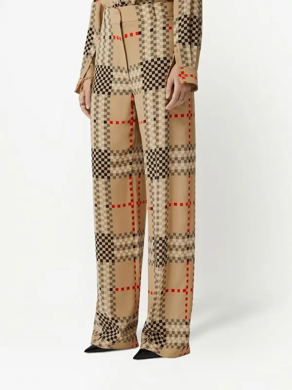 Burberry Pixel Check Wide-leg Trousers - Neutrals