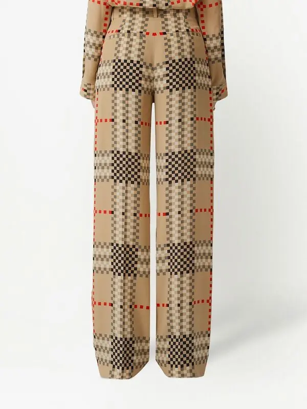 Burberry Pixel Check Wide-leg Trousers - Neutrals