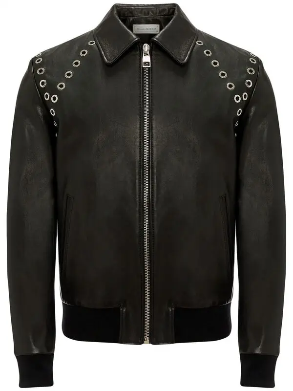 Alexander McQueen Punch-holes Zip-up Leather Jacket