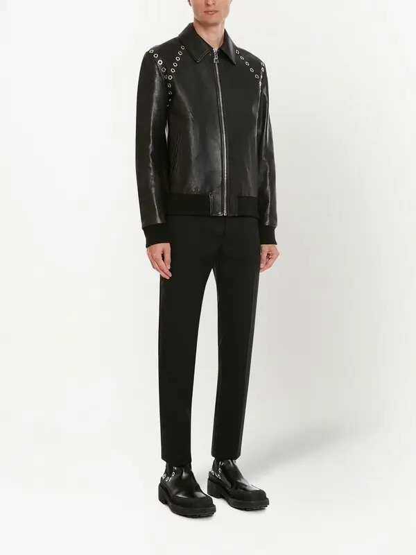 Alexander McQueen Punch-holes Zip-up Leather Jacket