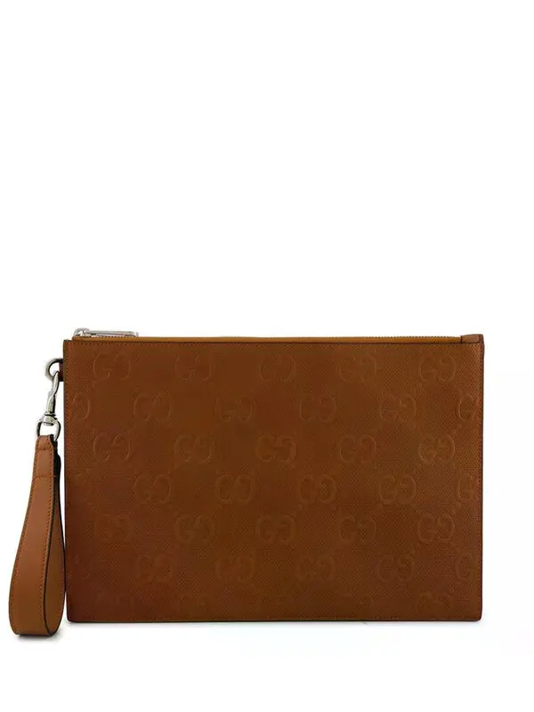 Gucci Gg Embossed Leather Pouch - Brown