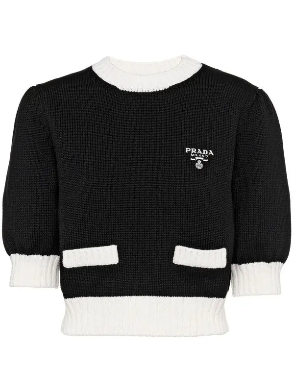 Prada Logo-embroidered Cropped Sweater
