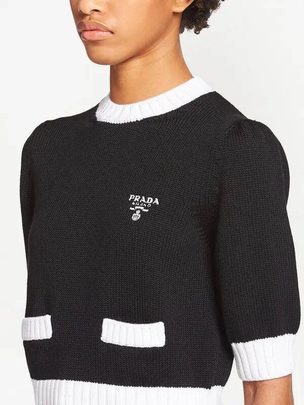 Prada Logo-embroidered Cropped Sweater
