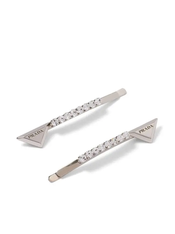 Prada Crystal-Embellished Hair Clips - Silver | Editorialist