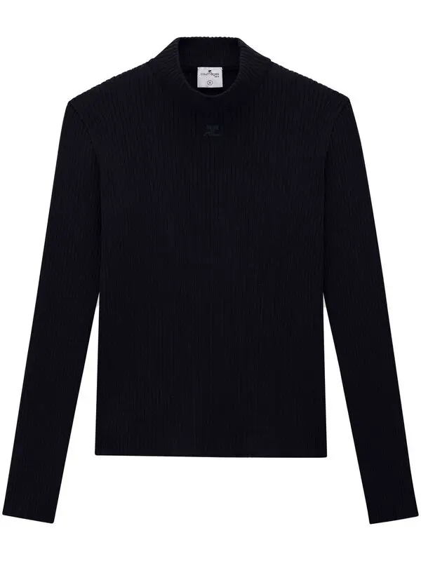 COURREGES Rib-knit Mock-neck Jumper - Blue