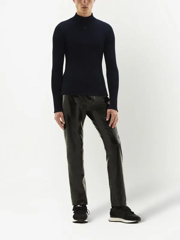 COURREGES Rib-knit Mock-neck Jumper - Blue